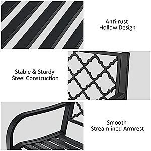 Tangkula Outdoor Steel Garden Bench, Patio Park Bench w/Iron Casted Seat, Armrest & Backrest, Outdoor Welcome Bench Chair Furniture Suitable for Garden Patio Yard