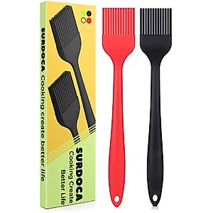 SURDOCA Silicone Pastry Basting Brush - 2Pcs 8.2 in Heat Resistant Brush for Baking Cooking Food, BPA Free Kitchen Brush for Sauce Butter Oil, Stainless Steel Core Design for Barbecue BBQ Grilling
