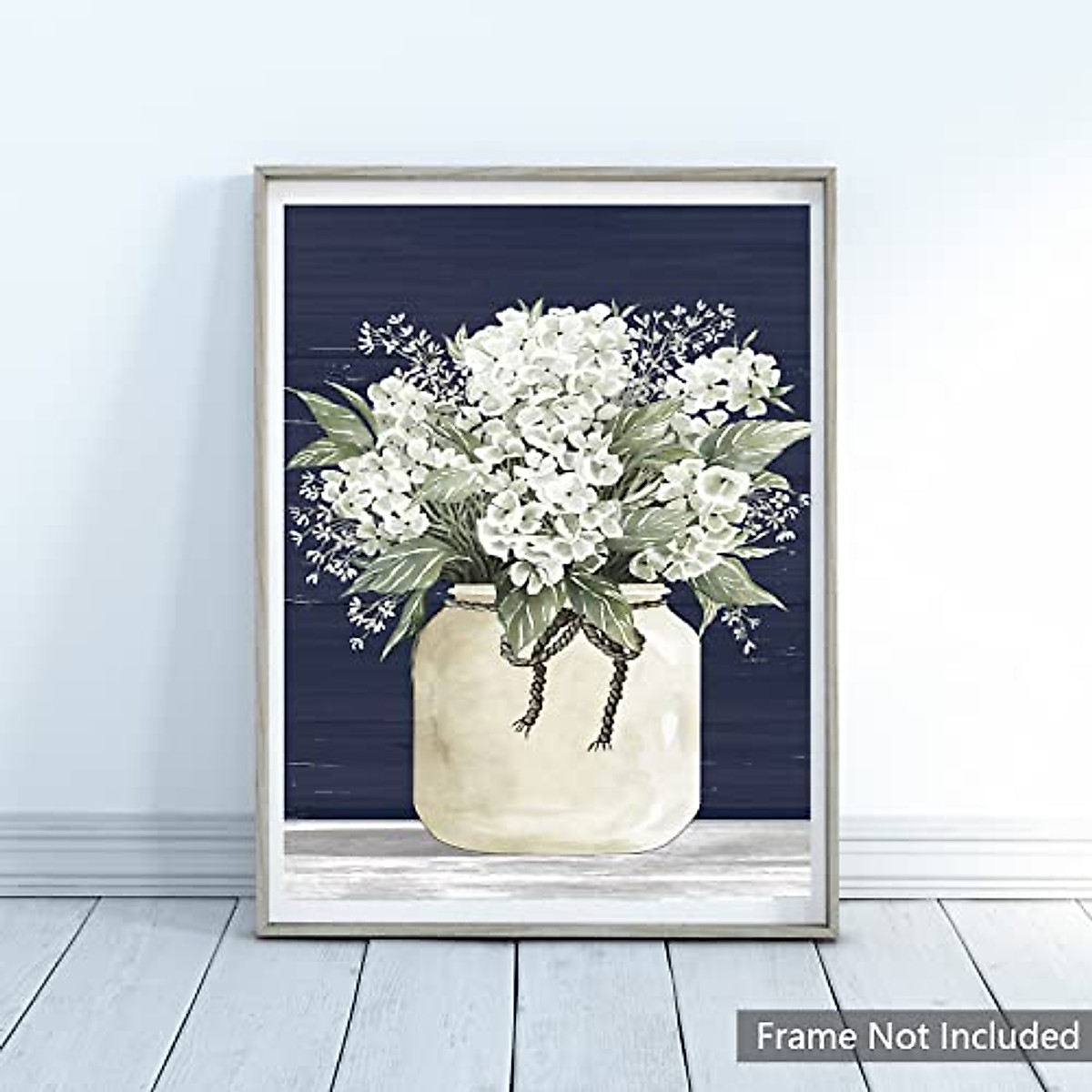 Selitiyer Rustic Bathroom Wall Art Farmhouse Flower Wall Decor Blue White Canvas Prints Mason Jar Floral Poster Country Painting Picture for Kitchen Living Dining Room Home Decor 16x24 Inch No Frame