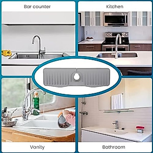 Self-draining Kitchen Sink Splash Guard Wall-mounted Faucet Drain Pad Durable Silicone for Clean Grey L