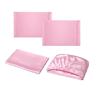 Homiest 4pcs Satin Sheets Set Luxury Silky Satin Bedding Set with Deep Pocket, 1 Fitted Sheet + 1 Flat Sheet + 2 Pillowcases (Queen Size, Pink)