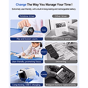 Ticktime Pomodoro Timer, Productivity Timer Cube, Hexagon Magnetic Flip Focus Timer, Mute & Adjustable Sound Alert, for Work, Office, ADHD, Study, Task, 3/5/10/15/25/30min & Custom Countdown - Gray