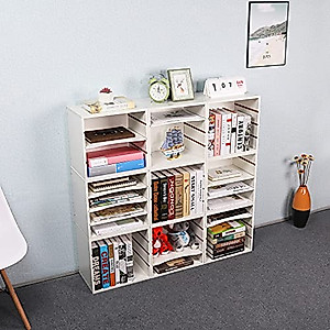 PAG Office Supplies Desk Organizer Wood File Mail Sorter with 3 Adjustable Drawer Boards,White