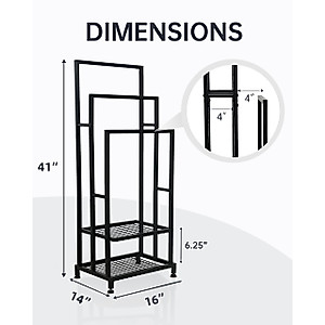 ZOES HOMEWARE 41" H Free Standing Towel Rack for Bathroom | 3 Tier Blanket Rack with 2 Storage Shelves | Anti-Rust Stand Towel Rack for Outdoor,Bathroom,Bath&Pool | Black, 41"x16"x12"