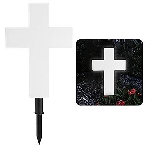 Solar Lighted Cross Grave Lighted White Garden Cross Stake Decor for Home Memorial Decoration,Outdoor Yard, Home, Patio(White)