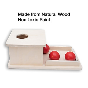 Montessori Object Permanence Box Wooden Toy Tray and Ball Drop w/ Three (3) Balls Baby First Learning Toys Imbucare Box