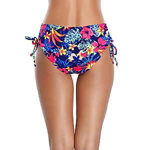 Tempt Me Women Blue Floral Bikini Bottoms Side Tie Adjustable Bathing Suit Swimsuit Full Coverage Swim Bottom M