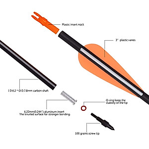 28Inch Carbon Arrow Practice Hunting Arrows Targeting with Removable Tips for Archery Compound & Recurve & Traditional Bow (Pack of 12)