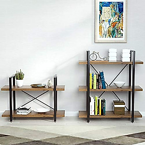 mecor 2-Tier Bookcase, Vintage Industrial Metal Display and Storage Tower, Etagere Bookshelf for Home Office, Dark Brown