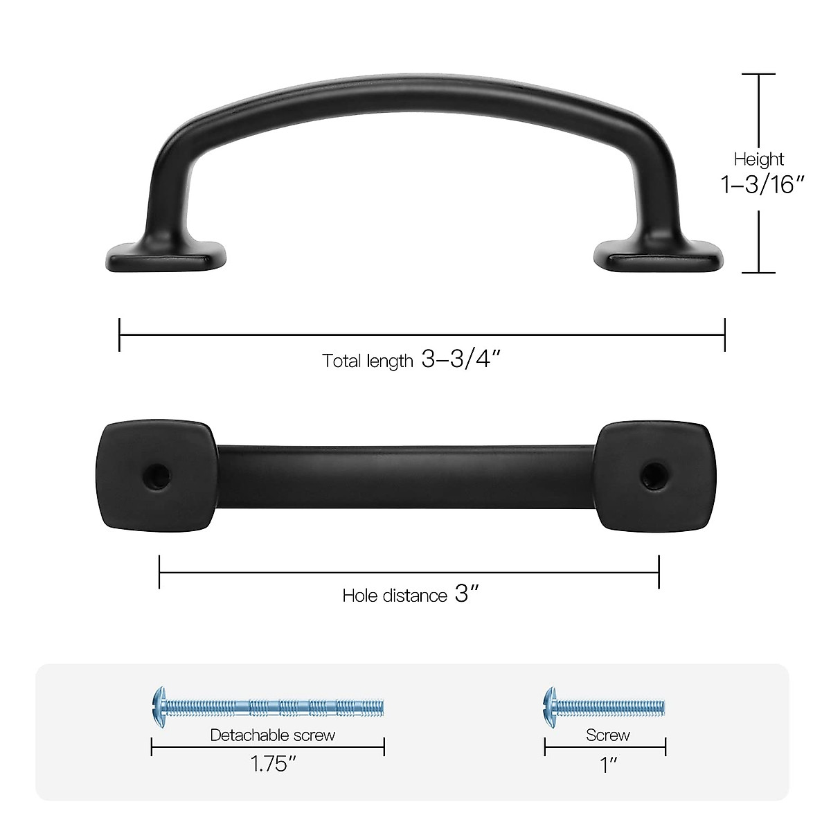 Ravinte Arch Cabinet Pulls Solid 10 Pack 3 Inch Matte Black Kitchen Cabinet Handles Flat Square Foot Curved Drawer Pulls Hardware for Kitchen Cabinet