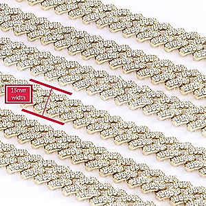Emesly Solid Miami Cuban Link Chain Gold/Silver Necklace (16, 18, 20, 22, 24, 30 Inches Length); Hip Hop Bracelet (7.87" Length) for Men & Women; Perfect Iced Out Bling Jewelry Gift (Gold B 15mm, 16.00)