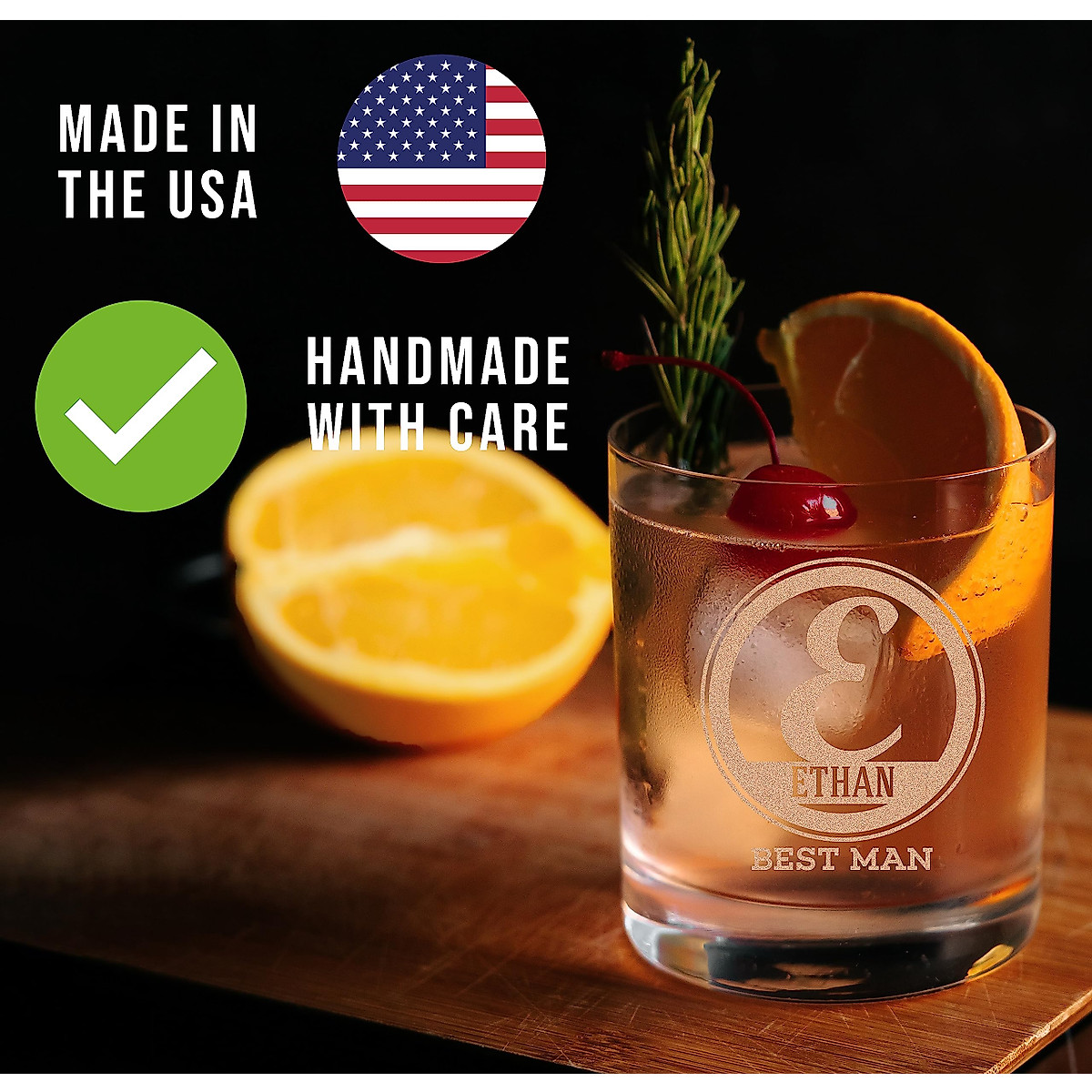 Personalized Etched 11oz Whiskey Glass - Custom Engraved Bourbon Christmas Gifts for Men, Dad Scotch Drinking Birthday Glasses, Groomsmen, Liquor Cocktail Rocks Old Fashioned, Bratton Monogram