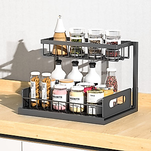 Under Sink Organizer and Storage, 2 Pack Pull Out Cabinet Slide Shelf Storage Shelves, for Kitchen Bathroom Organizer,Metal with Sliding Drawer,2-Tier Sturdy Multi-Functional Organization,Black