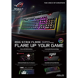 ASUS ROG Strix Flare (Cherry MX Red) Aura Sync RGB Mechanical Gaming Keyboard with Switches, Customizable Badge, USB Pass Through and Media Controls (Renewed)