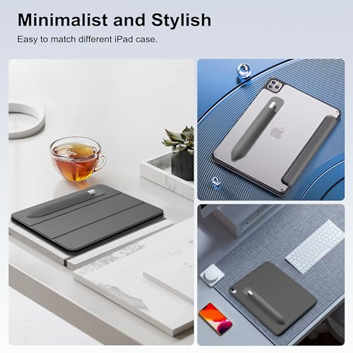 TiMOVO Pencil Holder Compatible with Apple Pencil Pro/Apple Pencil (USB-C)/Apple Pencil (1st & 2nd Gen), Elastic Pencil Pouch Adhesive Pen Sleeve Attached to iPad Case for Stylus, Dark Gray