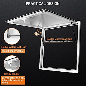 Sidasu Concession Window 36'' x 36''Concession Stand Serving Window with Awning,Lamp Tube and Door Handrail ,Concession Window for Food Trucks Glass Not Included