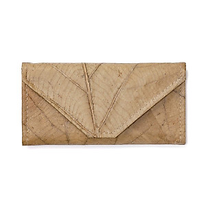 Tree Tribe Leaf Leather Envelope Clutch Wallet - Handmade Womens Purse, Pockets, Zip Pouch - Beige/Natural Color