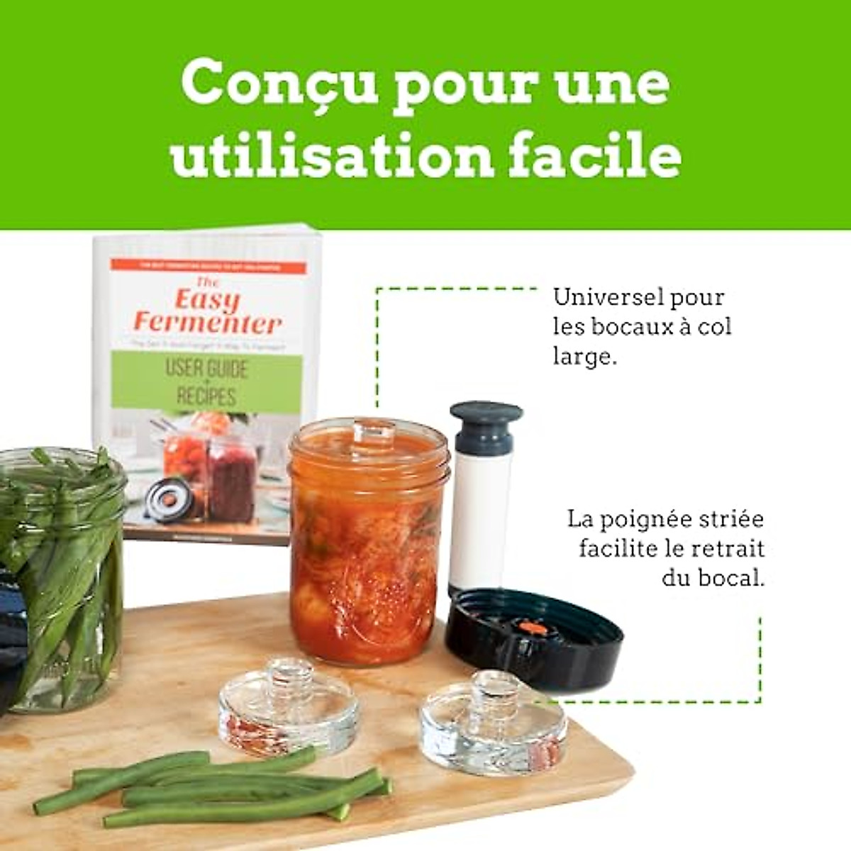 Nourished Essentials - Set of 4 Heavy Glass Fermentation Weights Lids - Grooved Handles - Canning Supplies - for Pickling & Canning - Fits Wide Mouth Mason Jars