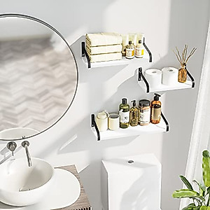 Love-KANKEI Floating Shelves Wall Mounted Set of 3, Large Wood Wall Shelves for Storage, Rustic Shelves for Display Bathroom,Bedroom,Living Room,Kitchen,Office and More White