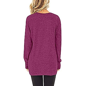 Jescakoo Womens Long Sleeve Tops Loose Fall Tunic Shirts V Neck Workout Fuchsias S