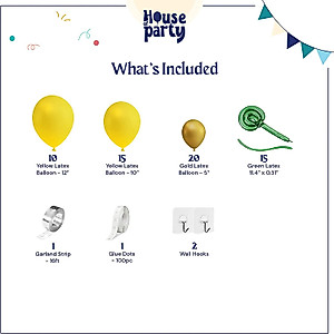 HOUSE OF PARTY Pineapple Balloons for Tropical Balloon Arch Kit 64 Pcs - 12,10,5 Inch Yellow, Gold and Green Summer Balloon Garland | Pineapple Decorations for Luau, Aloha, Hawaiian, Pool, Beach Party