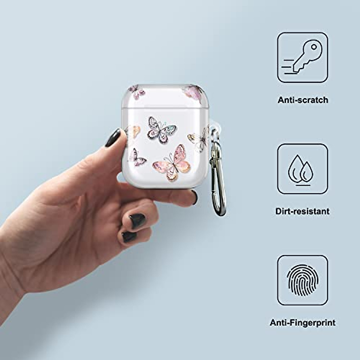 JAHOLAN AirPods Case Cover, Butterfly Clear Case Cute Protective Soft Shockproof Cover with Keychain for Women Girls Compatible with AirPods 2 & 1 Wireless Charging Case - Colourful