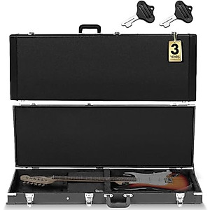 CAHAYA HardShell Wood Case Electric Guitar Hard Case Rectangle Shaped Guitar Case Hardshell for Standard Electric Guitars with Lock Latch Keys Black CY0209