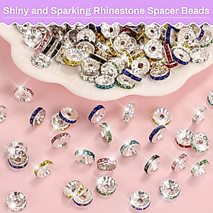 shynek 300 Pieces Rondelle Spacer Beads for Jewelry Making, 10mm Rhinestone Spacer Beads for Beaded Pens, Crystal Bead Spacers for Jewelry Making, Bracelets (10 colors)