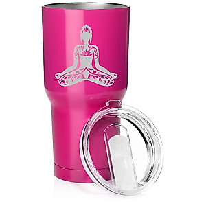 Smooth Body Tumbler Stainless Steel Vacuum Insulated Travel Mug Cup Gift Buddha Yoga lotus (30 oz, Hot Pink)