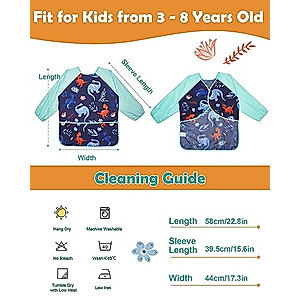 Lictin 2 Pack Kids Art Smocks, Toddler Smock, Waterproof Artist Painting Aprons for Children, with Long Sleeve and 3 Pockets for Age 3-8 Years