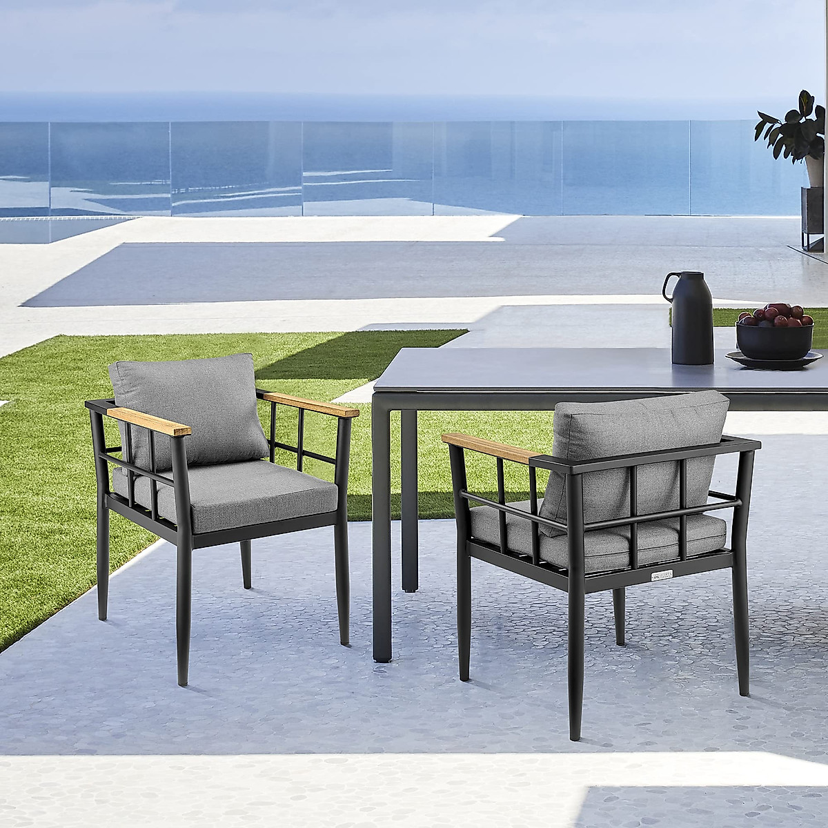 Armen Living Beowulf Modern Outdoor Patio Dining Chair, Set of 2, Black