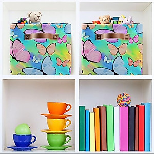 Blue Purple Butterfly Storage Basket Bins Foldable Laundry Hamper Toy Storage Bins Box Organizer for Office Bedroom Clothes Bedroom Living Room,2 pcs