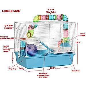 Large 3-Levels Habitat Dwarf Hamster Mansion Mouse House for Rodent Gerbil Mice Rat with Crossover Tube Tunnel Expandable and Customizable