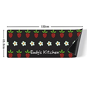 SunFancy Strawberry and Flower Custom Washable Decor Kitchen Rug Floor Door Mat, Personalized Anti-Slip Bathroom Living Room Garden Rugs