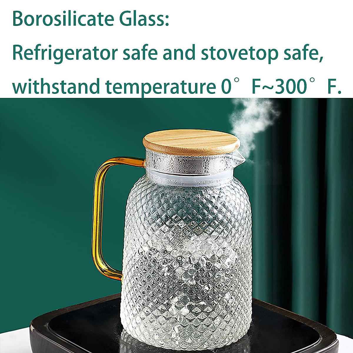 BPFY 1 Pack 60oz Glass Pitcher, Glass Pitcher with Lid and Spout, Glass Water Pitcher, Iced Tea Pitcher for Fridge, Glass Carafe for Cold or Hot Beverages,Glass Jug for Water, Sun Tea, Milk