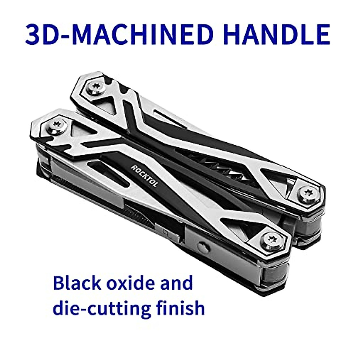 ROCKTOL Multitool Spring Pliers, 21-in-1 Heavy Duty Multi tool with Safety Locking Toolset, Magnetic Screwdriver, Bits, Bottle Opener, Saw, Nylon Sheath, Gift for Mans