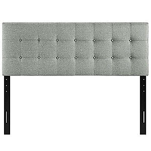 Modway Emily Tufted Button Linen Fabric Upholstered Full Headboard in Gray