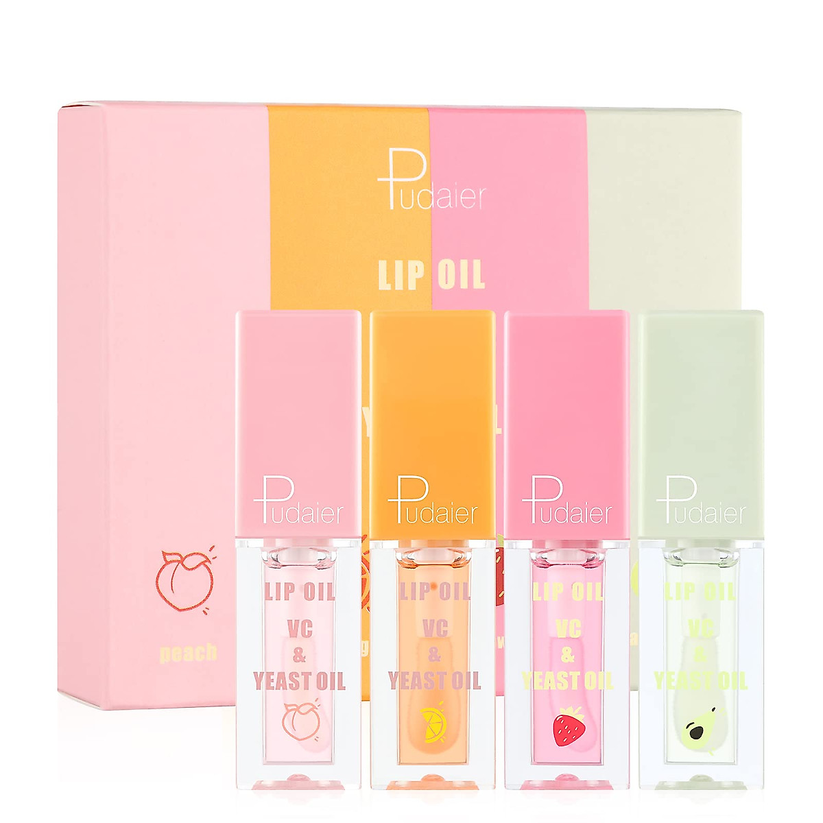Pudaier Hydrating Lip Oil, Fruit Extract Lip Oil Set Tinted for Dry Lip and Lip Care, Shiny and Moisturizing Transparent Lip Oil Gloss (Mixed Set)