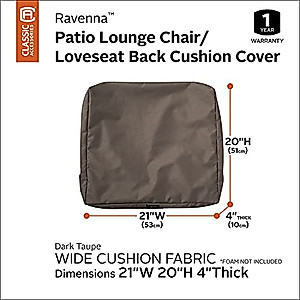 Classic Accessories Ravenna Water-Resistant 21 x 20 x 4 Inch Outdoor Back Cushion Slip Cover, Patio Furniture Cushion Cover, Dark Taupe, Patio Furniture Cushion Covers