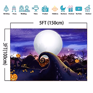 Yongqian Nightmare Halloween Themed Photography Backdrop Horror Pumpkin Trick or Treat Jack Theme Baby Shower Party Decor Photo Background Before Christmas Studio Props Home Banner 5x3ft Vinyl