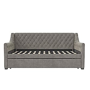 Little Seeds Ambrosia Diamond Tufted Upholstered Design Daybed and Trundle Set, Twin Size Frame, Light Grey