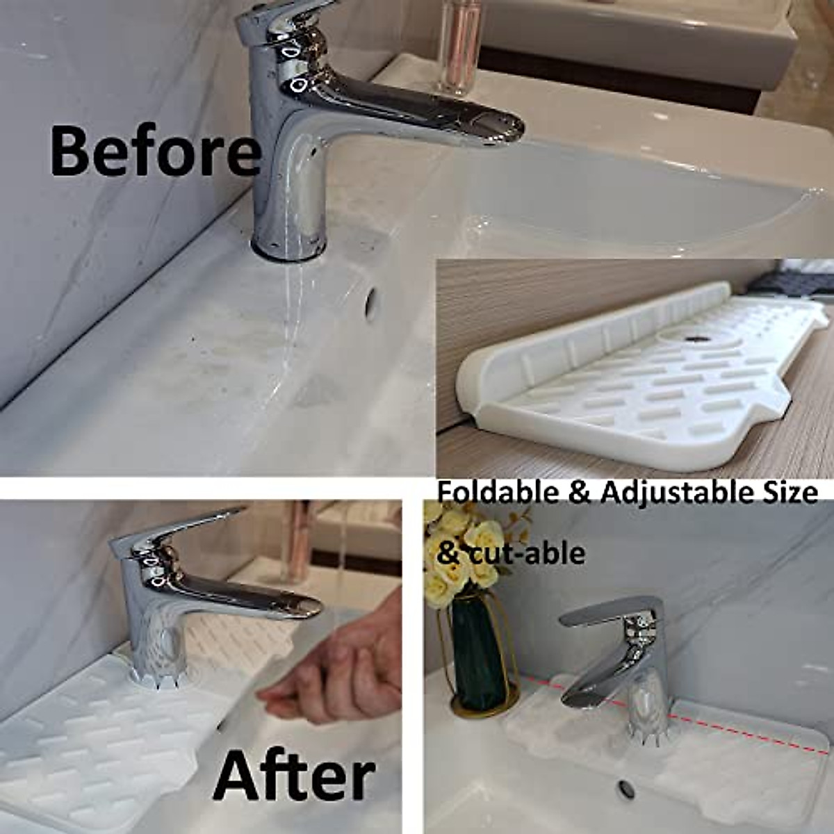 Kitchen Faucet Sink Splash Guard, Silicone Faucet Splash Catcher Mat, Sink Draining Pad Behind Faucet, Sink Splash Drain Drying Pad, Sink Faucet Water Catcher for Kitchen & Bathroom Countertop