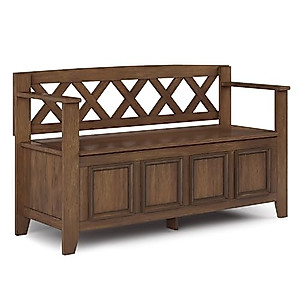 SIMPLIHOME Amherst SOLID WOOD 48 inch Wide Entryway Storage Bench with Safety Hinge, Multifunctional Transitional in Rustic Natural Aged Brown