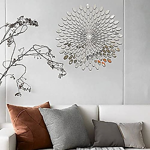 3D Sun Flower Mirror Wall Stickers Acrylic Mirror Wall Decals DIY Removable Sun Pattern Modern Mirror Surface Wall Decor for Bedroom Living Room Office TV Background Home Decoration Silver