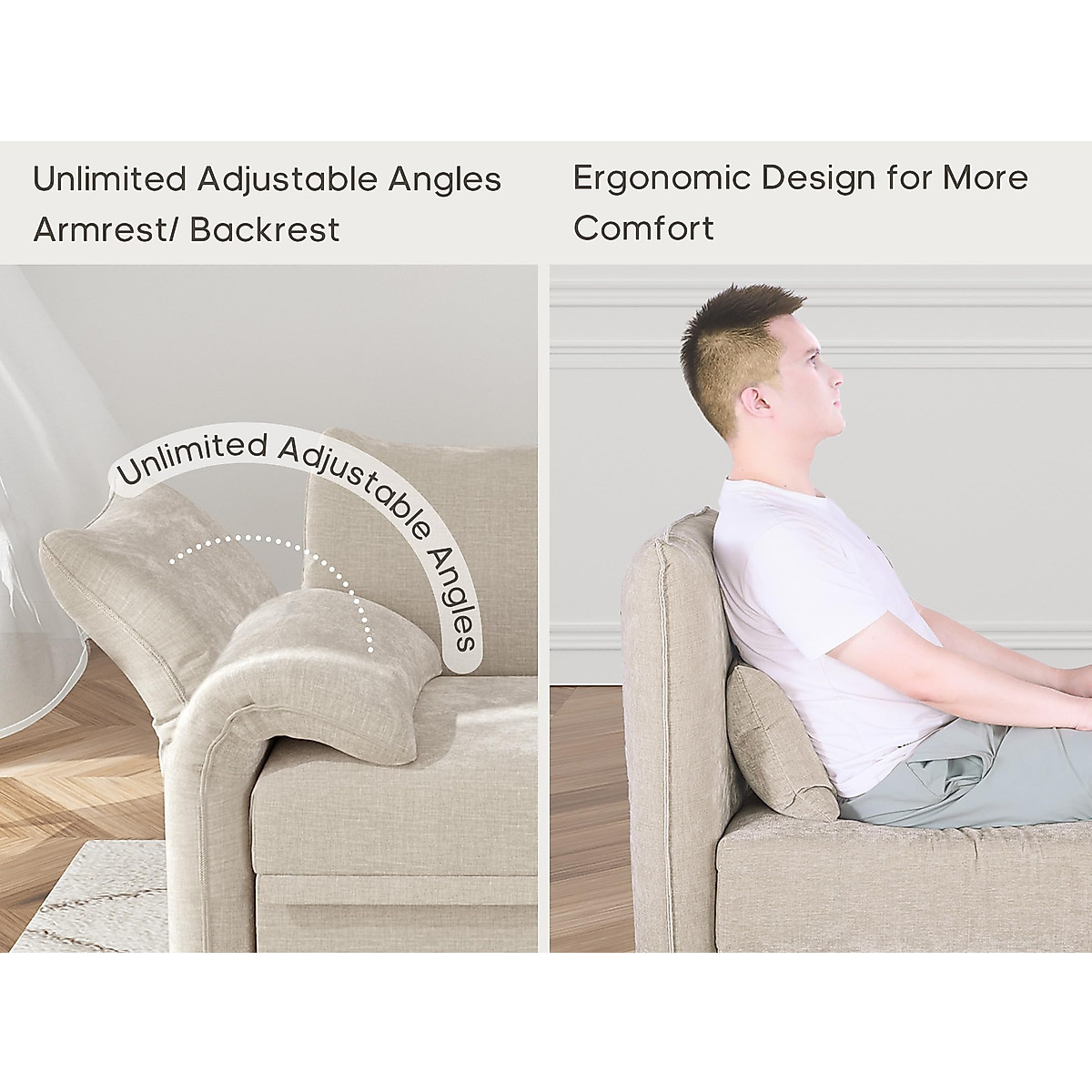 LLappuil 6 Seater Sectional Sofa U Shaped Modular Couches Deep Seated Modular Sofas for Living Room with Ottoman, Adjustable Armrest Backrest,Luxury Chenille, Khaki