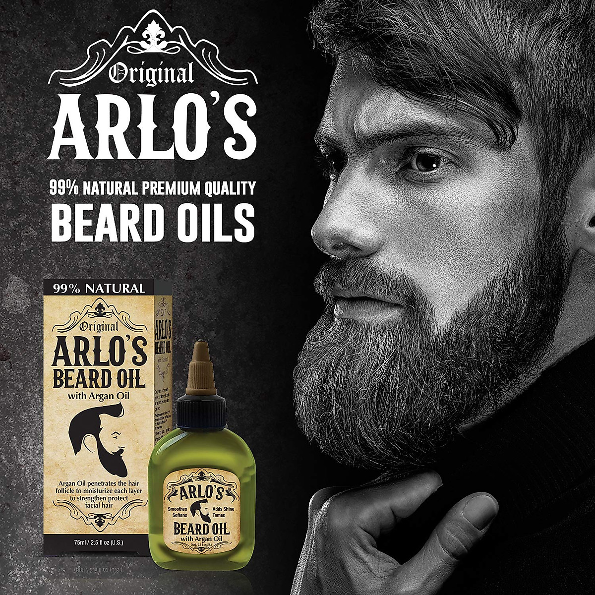 Arlo's 5-PC Mens Premium Beard Grooming Kit w/ Tea Tree Beard Oil 2.5oz -Beard Oil, Beard Brush, Beard Comb, Beard Scissors & Carry Bag
