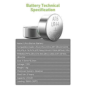 POWEROWL LR44 Batteries 24 Count, High Capacity AG13 357 303 SR44 L1154F A76 Premium Alkaline Battery 1.5V Button Coin Cell Batteries
