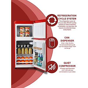 KRIB BLING 3.5 Cu.Ft Refrigerator 2 Door 7 Level Adjustable Thermostat Control Top-Freezer Refrigerator Lock Fresh Energy Saving Red (KB03-FLS-80G-RED)
