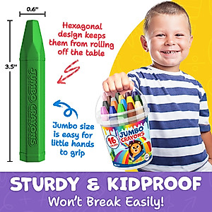 Jumbo Crayons For Toddlers 1-3 - 16pc Toddler Crayons For Kids Ages 4-8 1-3 2-4 - Easter Basket Essentials With Printed & PDF Color Sheets - Non Toxic, Washable Easter Basket Stuffers For Toddlers