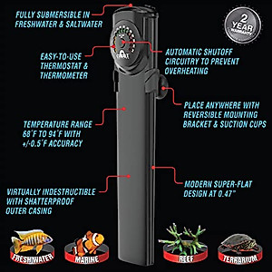 Cobalt Aquatics Neo-Therm Pro Aquarium Heater, Made in Poland, Fish Tank Heater for Freshwater or Saltwater Tanks, Turtle Tank Heater, Submersible, Auto Shutoff, Temperature Controller Thermostat 75W